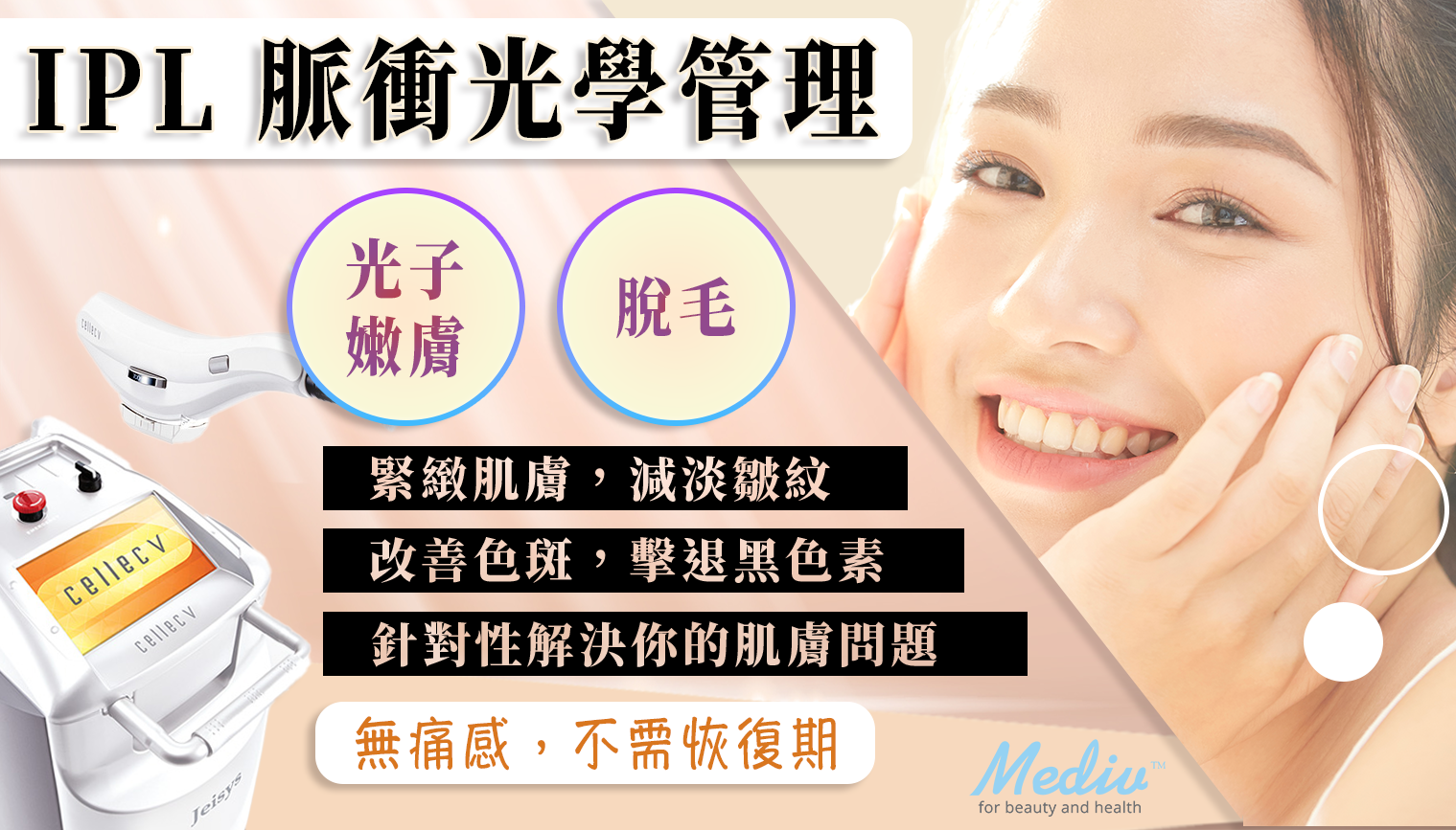 IPL 脈衝光學管理｜光子嫩膚、脫毛｜9種波長、8大皮膚治療效果 – Mediv